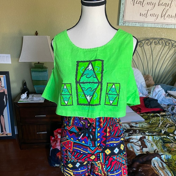 Tops | Vintage Surf Neon Green Hawaii Crop Top | Poshmark